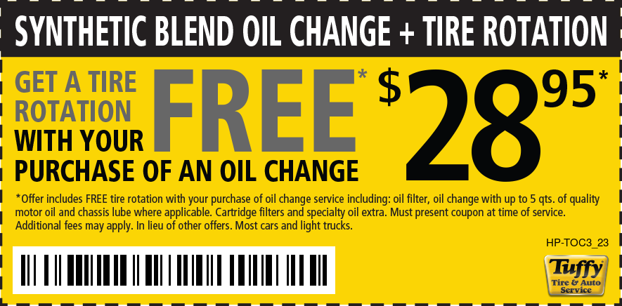 Synthetic Blend Oil Change + Tire Rotation - Tuffy Bourbonnais