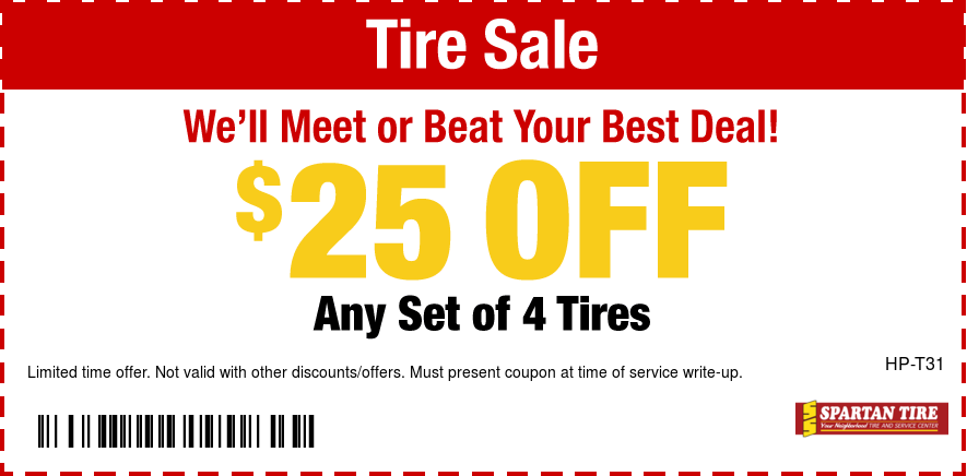 $25 Off Any Set of 4 Tires - Tire Sale - Spartan Tire Brighton